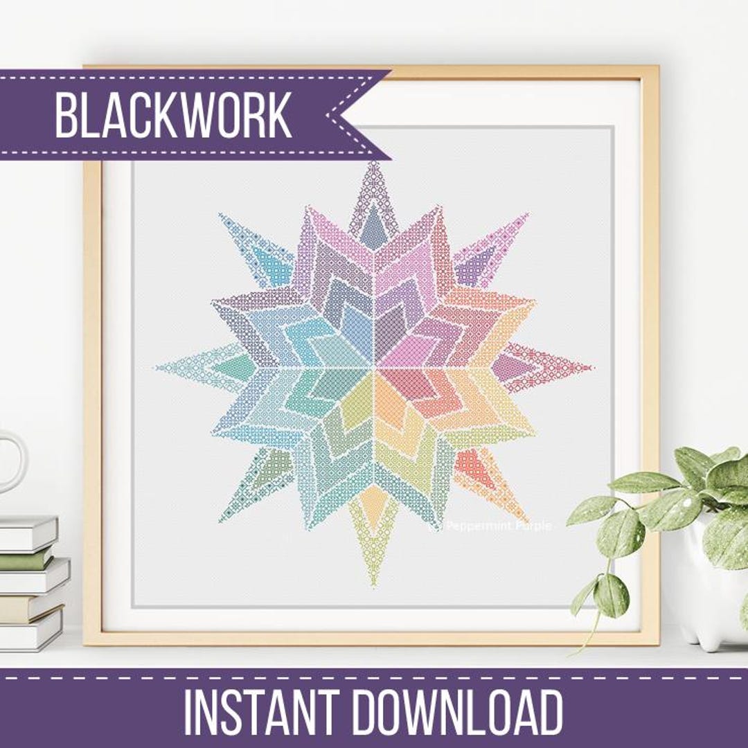 Blackwork Pattern - Blackwork Rainbow Star by Peppermint Purple - Etsy