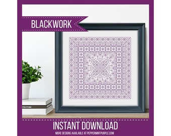 Blackwork Pattern, Study in Blue, Blackwork Chart, Cross Stitch Chart by Peppermint Purple - Etsy