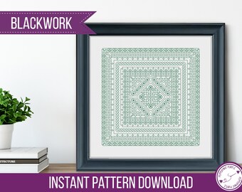 Blackwork Pattern Study in Teal Blackwork Chart Cross | Etsy