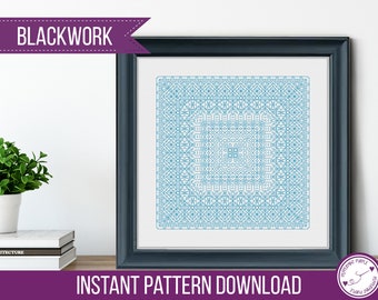 Blackwork Pattern Study in Teal Blackwork Chart Cross | Etsy