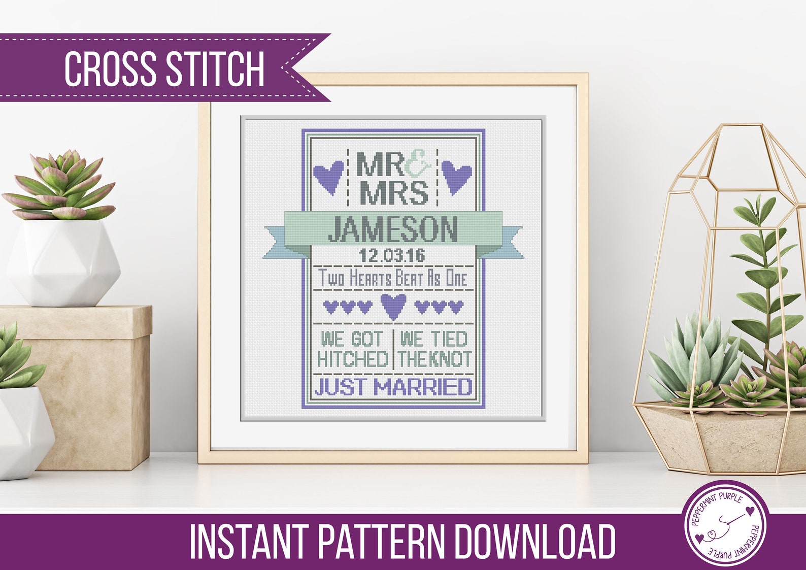 Wedding Cross Stitch Pattern Personalised Wedding Cross | Etsy