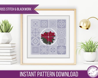 Blackwork Iris Dutch Tiles Pattern Black Work Chart - Etsy