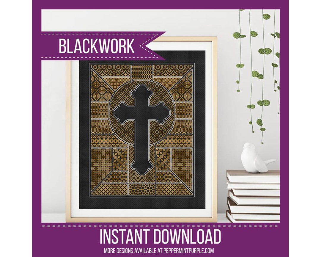 Blackwork Cross Pattern Black Work Religious Cross Chart - Etsy