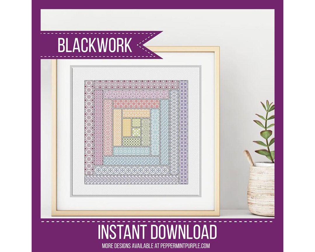 Blackworkpattern Log Cabin Style Blackwork Pattern , Blackwork Chart, Coloured Blackwork Chart ...