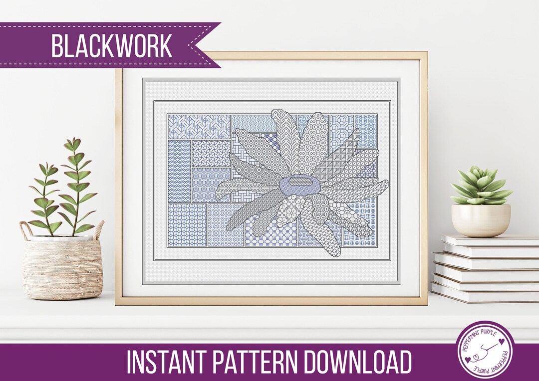 Blackwork Sunflower Pattern Blackwork Flower Coloured - Etsy