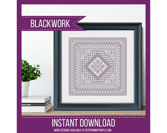Blackwork Pattern, Study in Blue, Blackwork Chart, Cross Stitch Chart by Peppermint Purple - Etsy