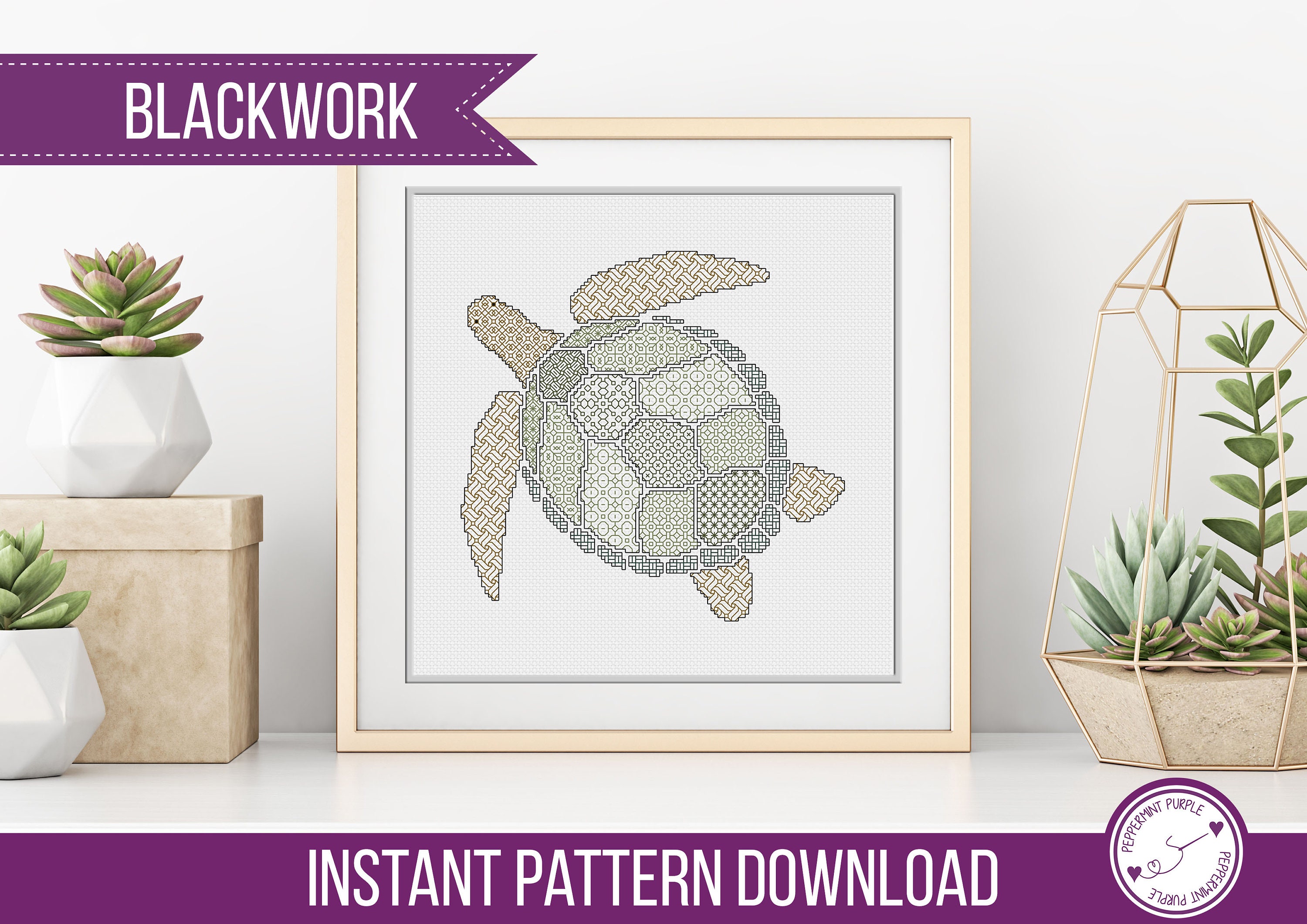 Blackwork Sea Turtle Pattern Blackwork Sea Turtle Chart - Etsy UK
