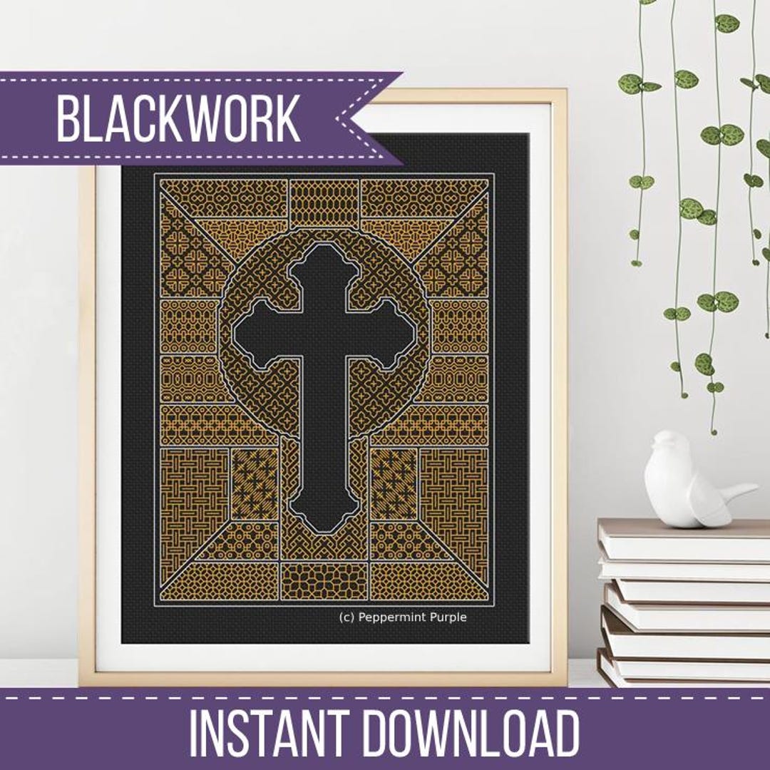 Blackwork Cross Pattern, Black Work Religious Cross Chart, Blackwork ...