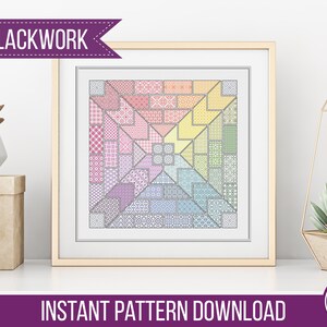 Blackwork Rainbow Quilt Cross Blackwork Chart Coloured - Etsy