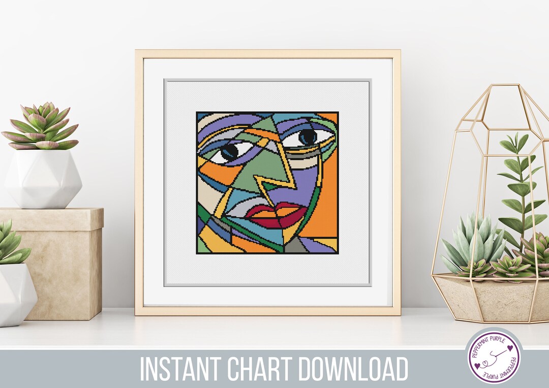 Easy Cross Stitch Chart Abstract Cubism Face Cross Stitch - Etsy