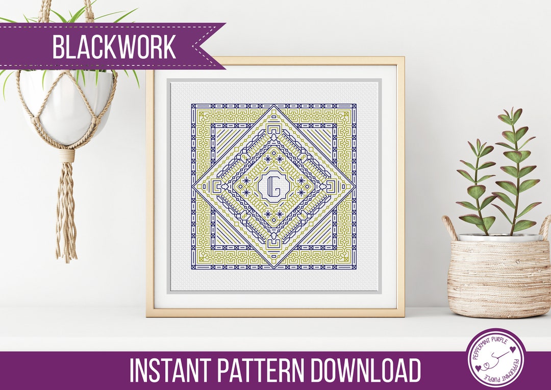 Blackwork Initial Chart Blackwork Font Coloured Blackwork - Etsy