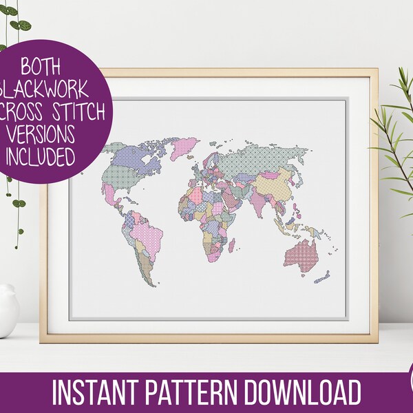 Cross Stitch World Map - Etsy