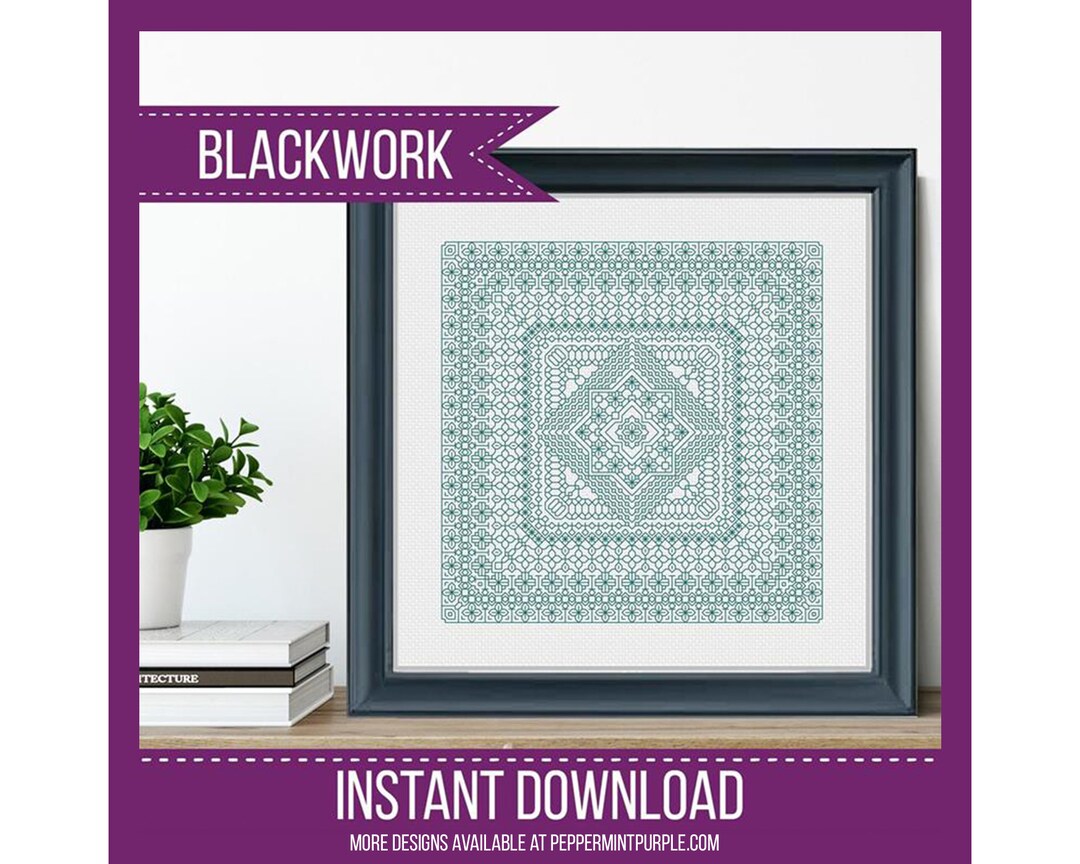 Blackwork Pattern, Study in Teal, Blackwork Chart, Cross Stitch Chart by Peppermint Purple - Etsy