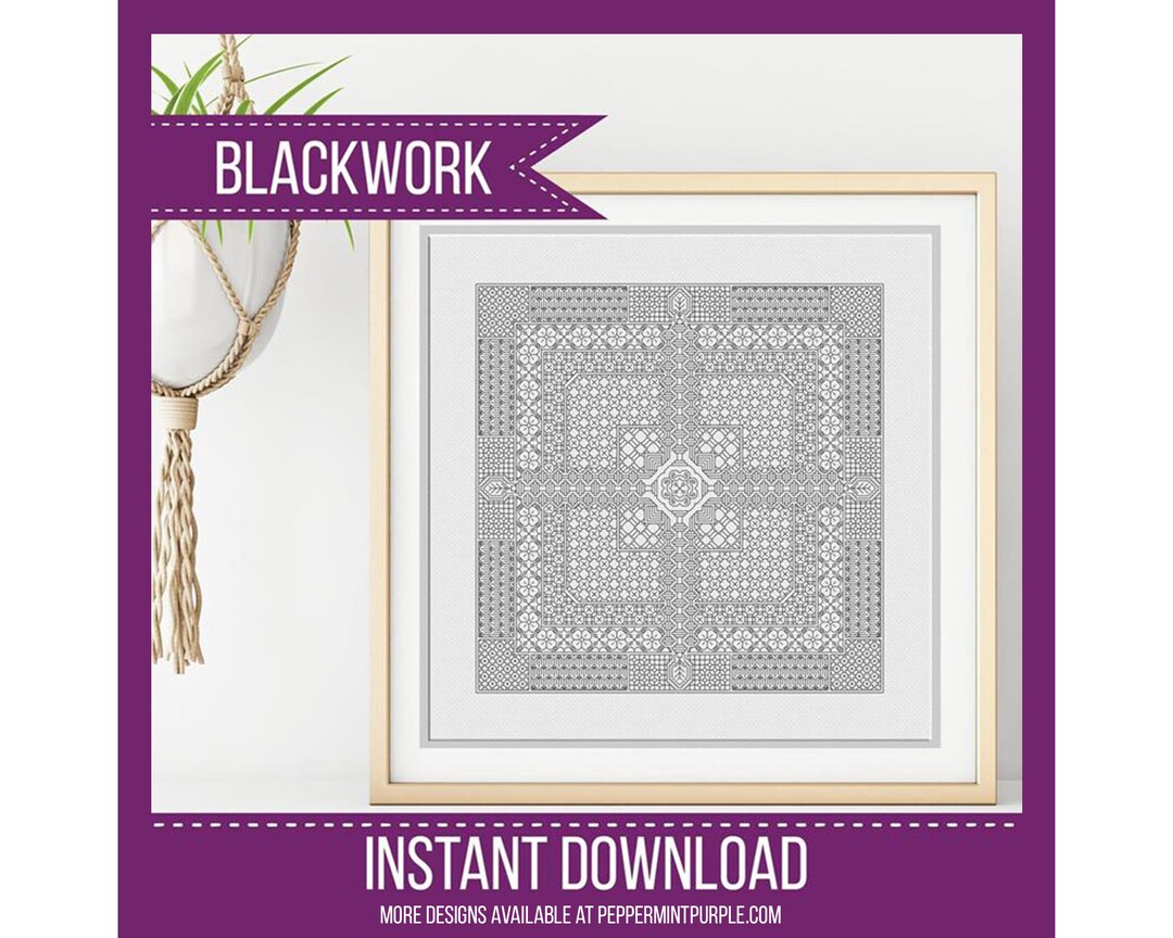 Blackwork Square Pattern, Blackwork Square, Blackwork Chart, Cross Stitch Chart by Peppermint ...