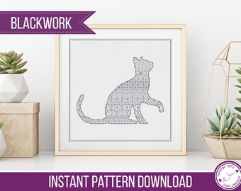 Cat Blackwork Pattern - Etsy