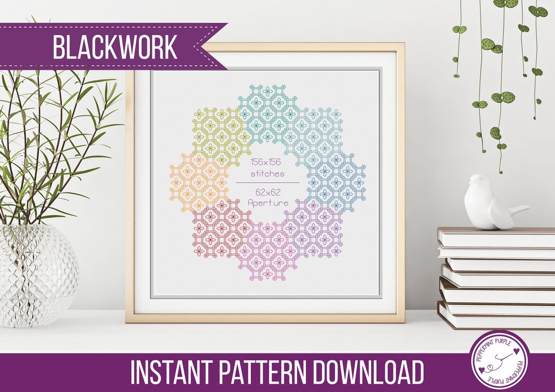 Blackwork Rainbow Frame Pattern: Frame and 4 Backstitch Fonts | Etsy
