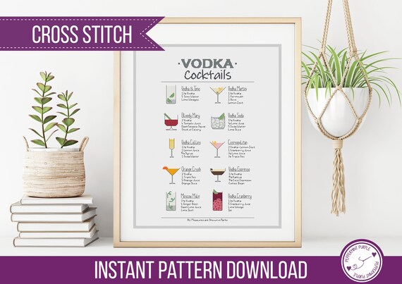 Vodka Cocktails Cross Stitch Chart Instant PDF Vodka | Etsy UK