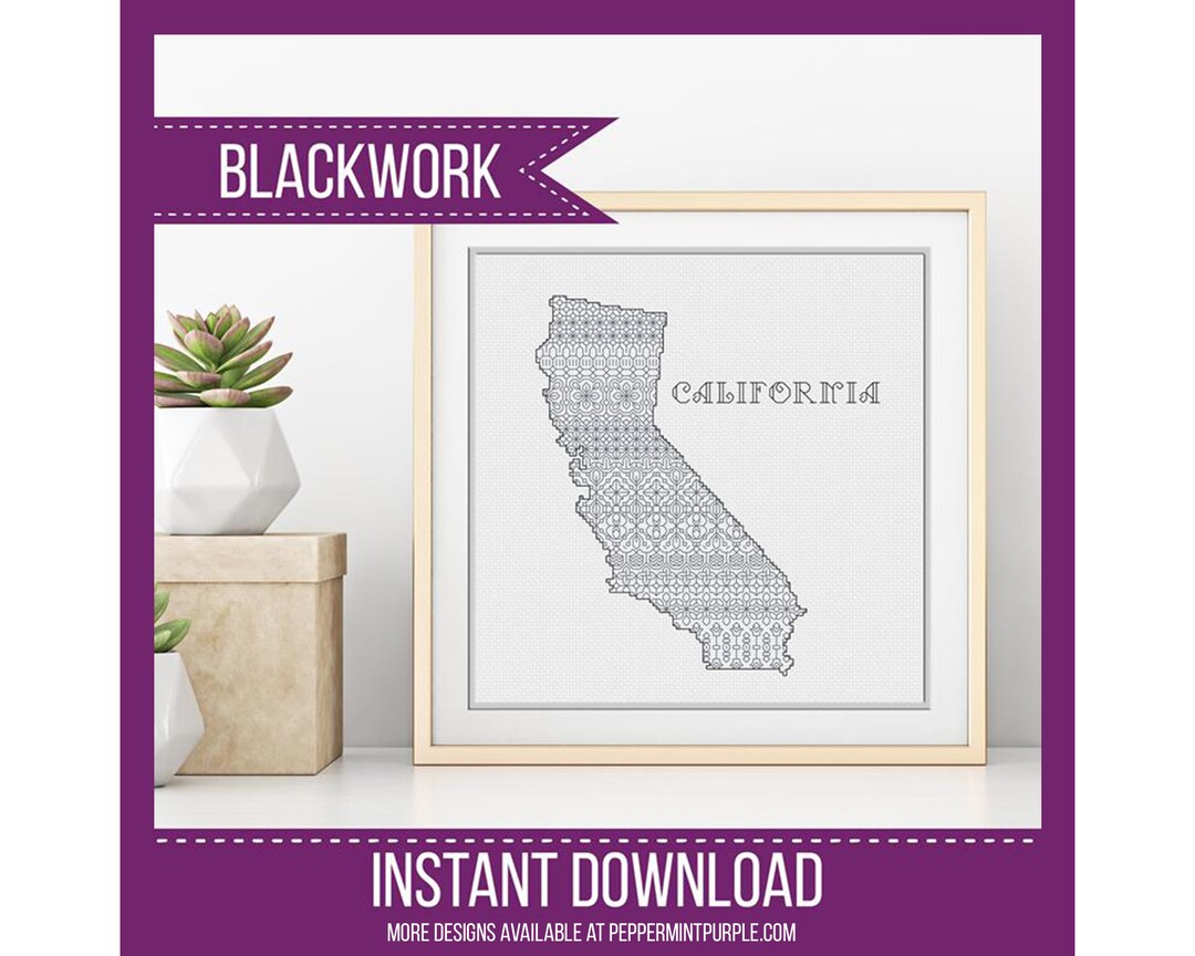 California Blackwork Pattern, California Blackwork Chart by Peppermint ...