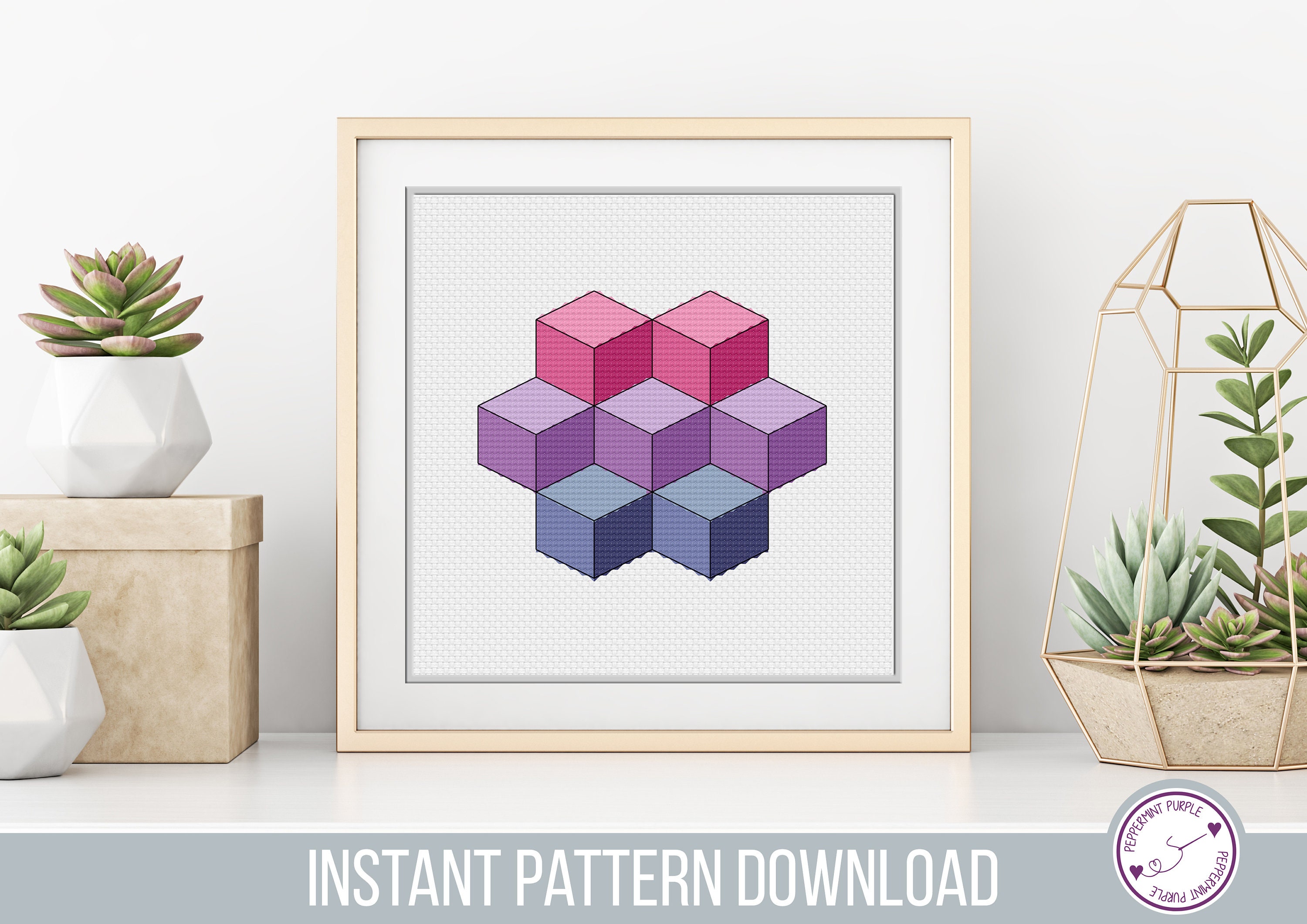 3D Cube Cross Stitch Pattern | Etsy