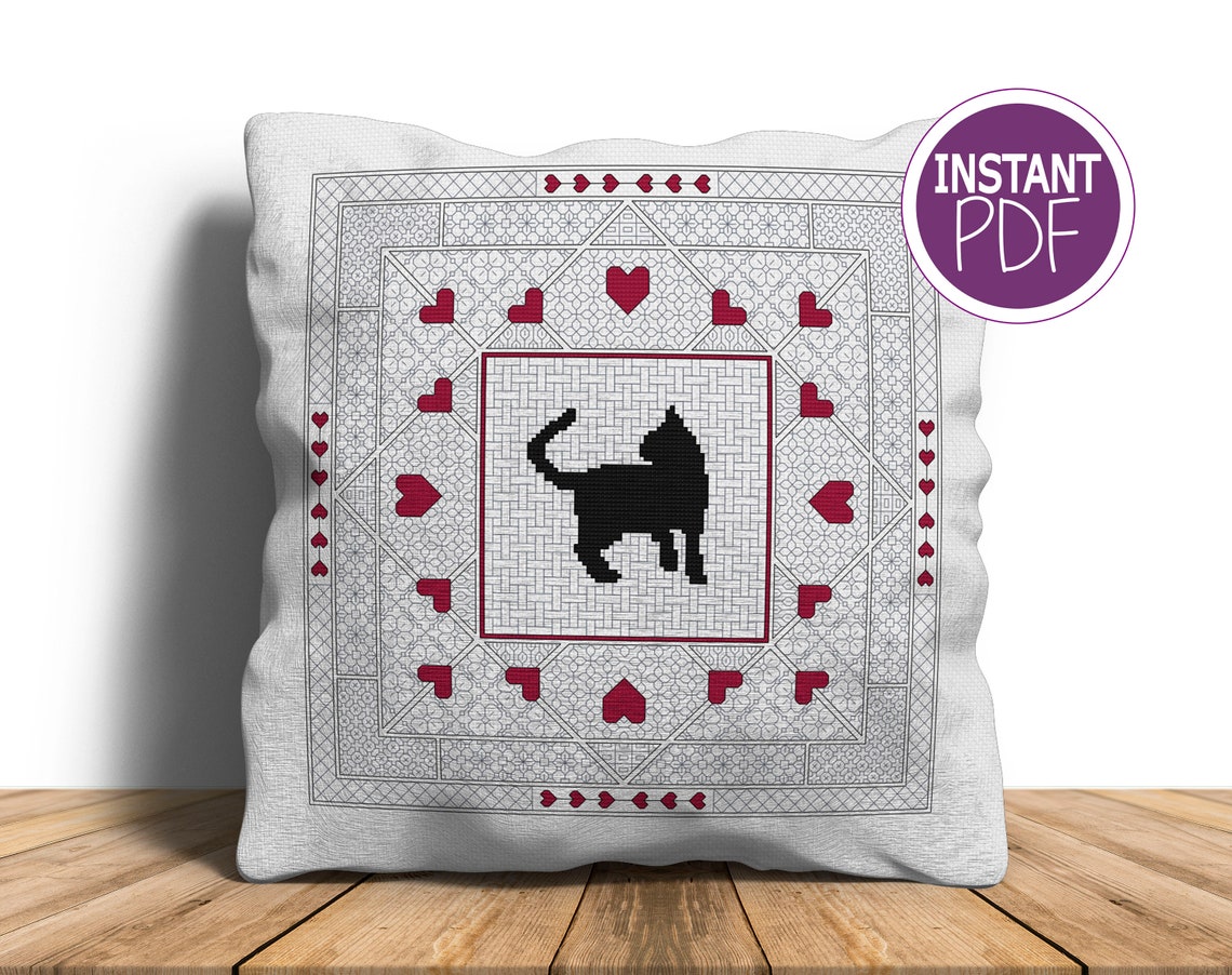 Blackwork Cat Pattern Blackwork Cat Blackwork Cat Chart | Etsy