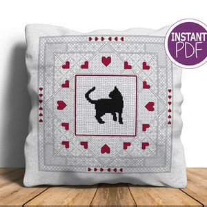 Blackwork Cat Pattern, Blackwork Cat, Blackwork Cat Chart, Cross Stitch Chart by Peppermint ...