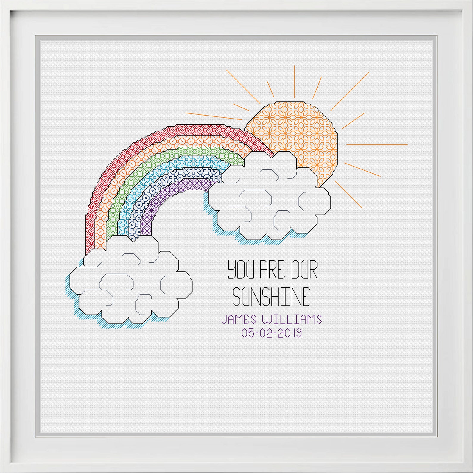Blackwork Rainbow and Clouds Chart by Peppermint Purple | Etsy