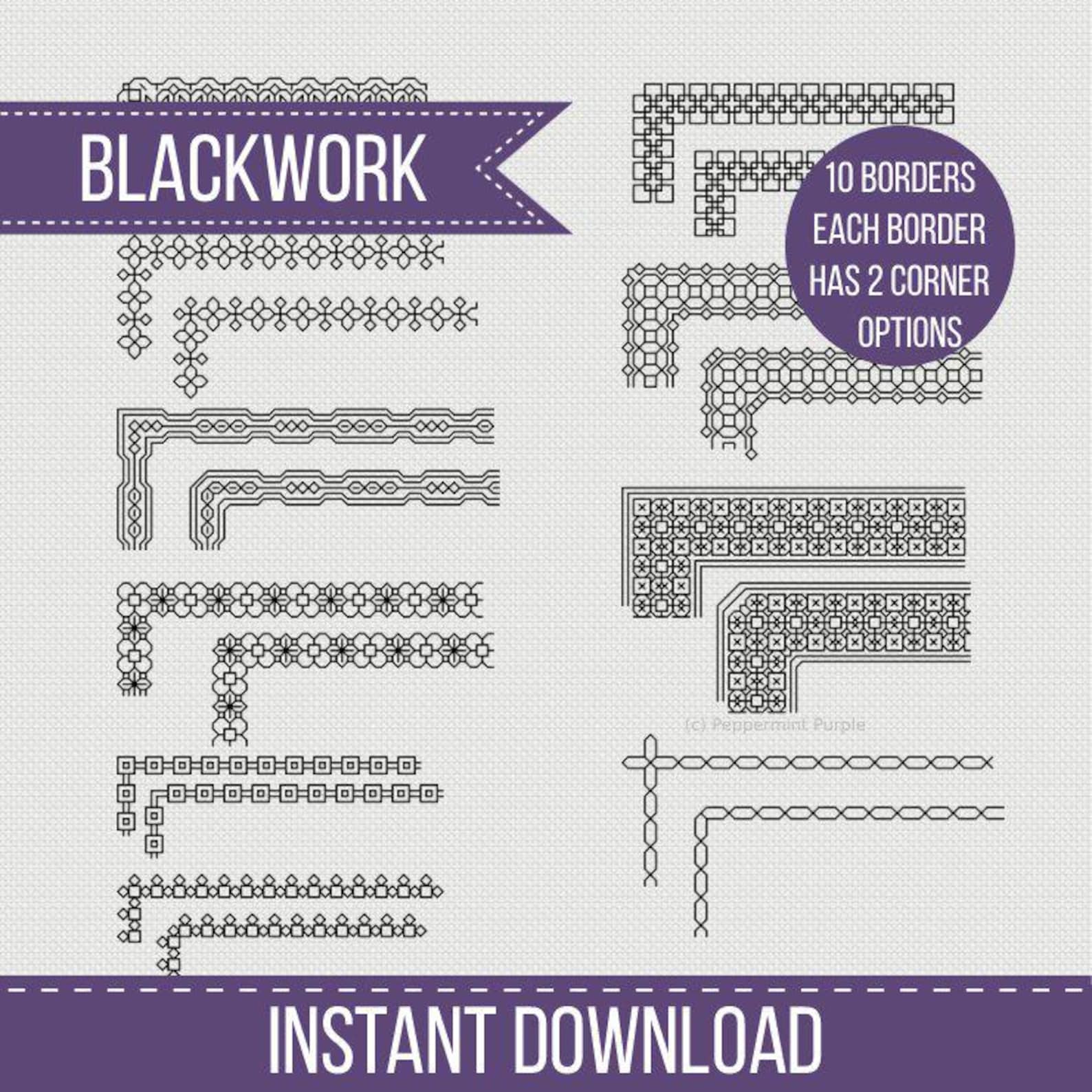 Blackwork Pattern - Borders & Corners - Set 1 by Peppermint Purple - Etsy