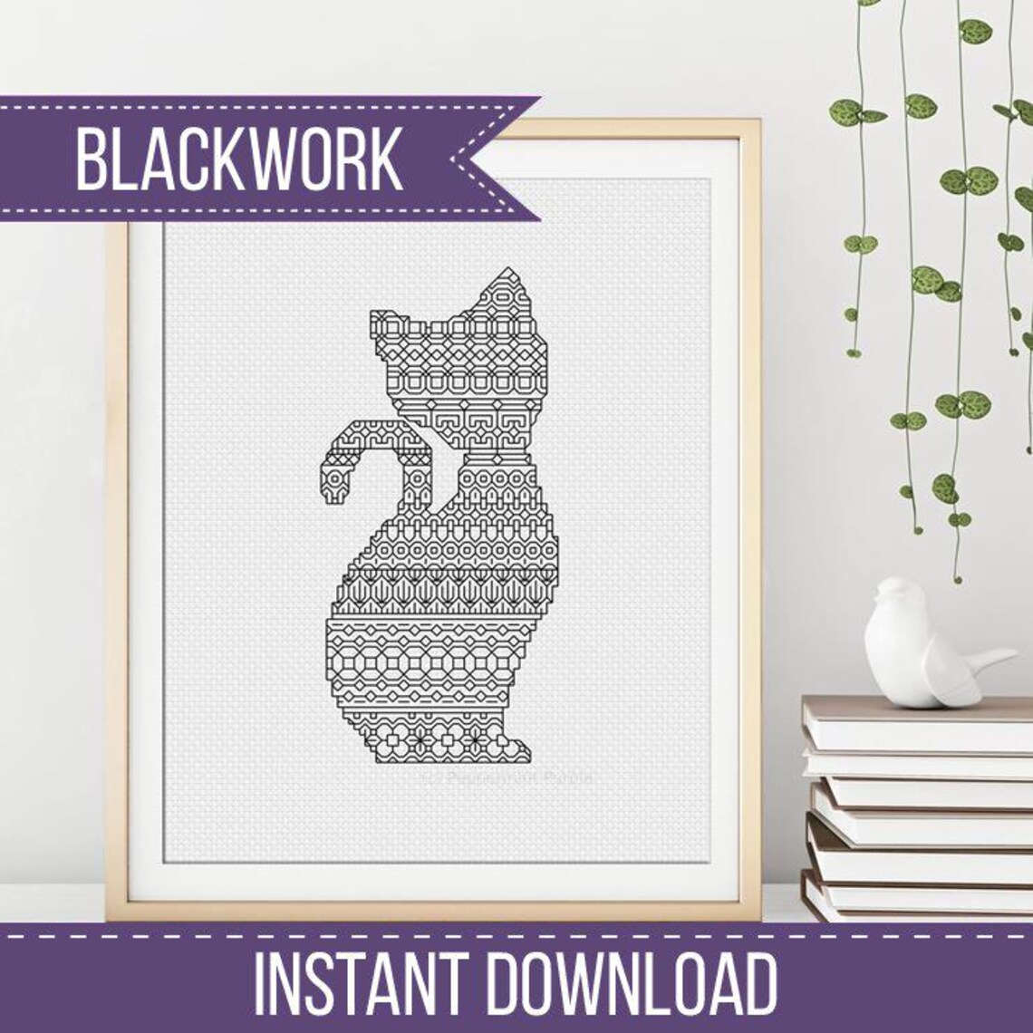 Blackwork Pattern - Cat Silhouette by Peppermint Purple - Etsy