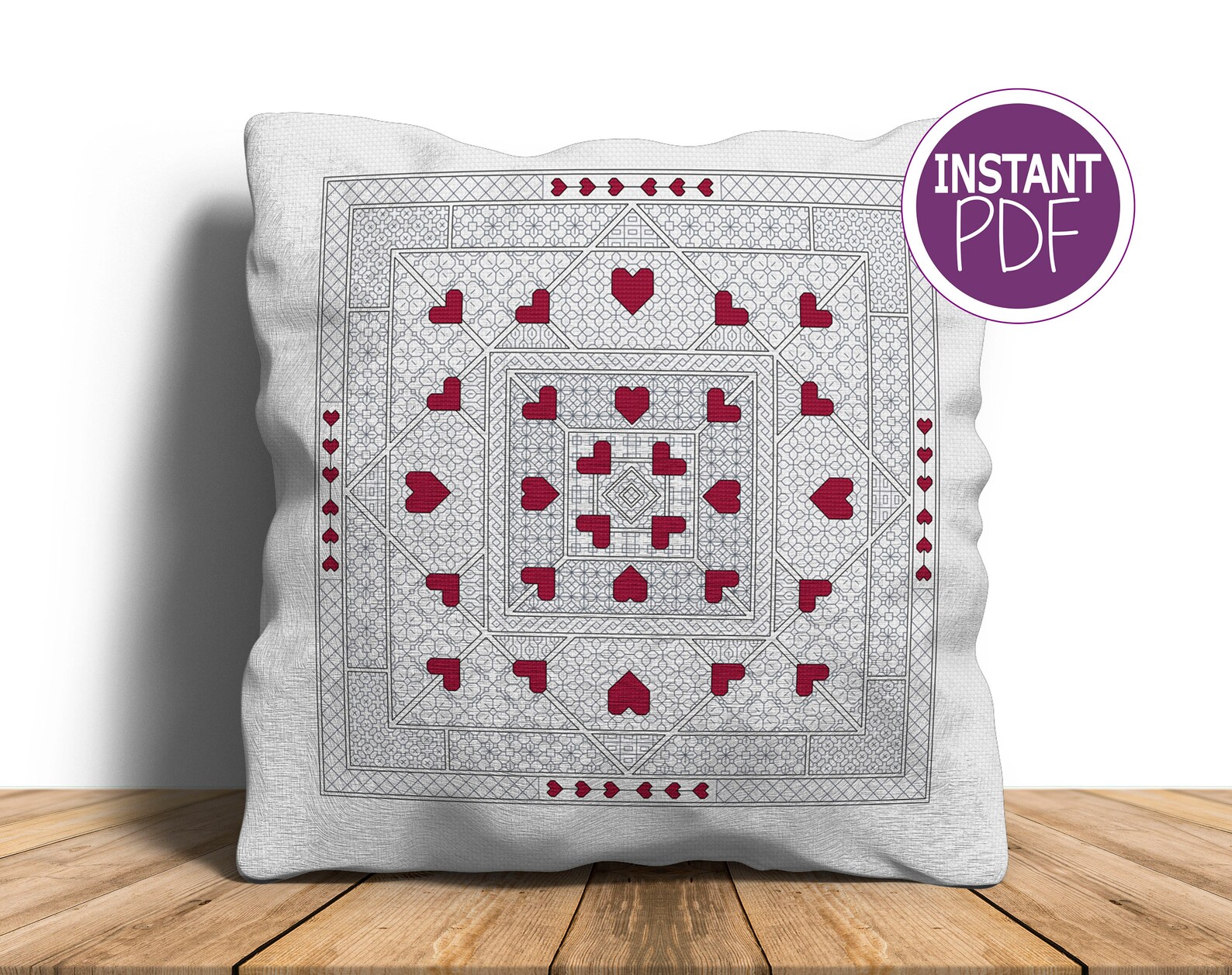 Blackwork Hearts Pattern Blackwork Square Blackwork Chart - Etsy