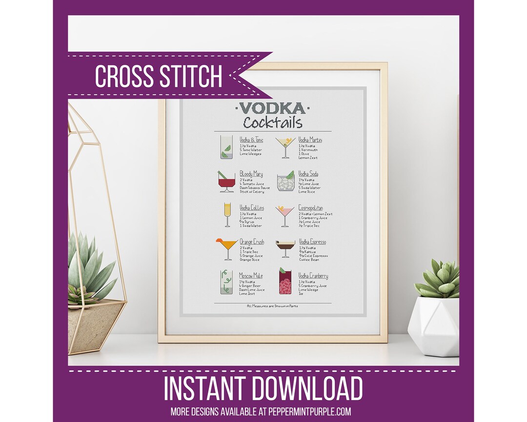 Vodka Cocktails Cross Stitch Chart Instant PDF Vodka Cocktails Cross ...