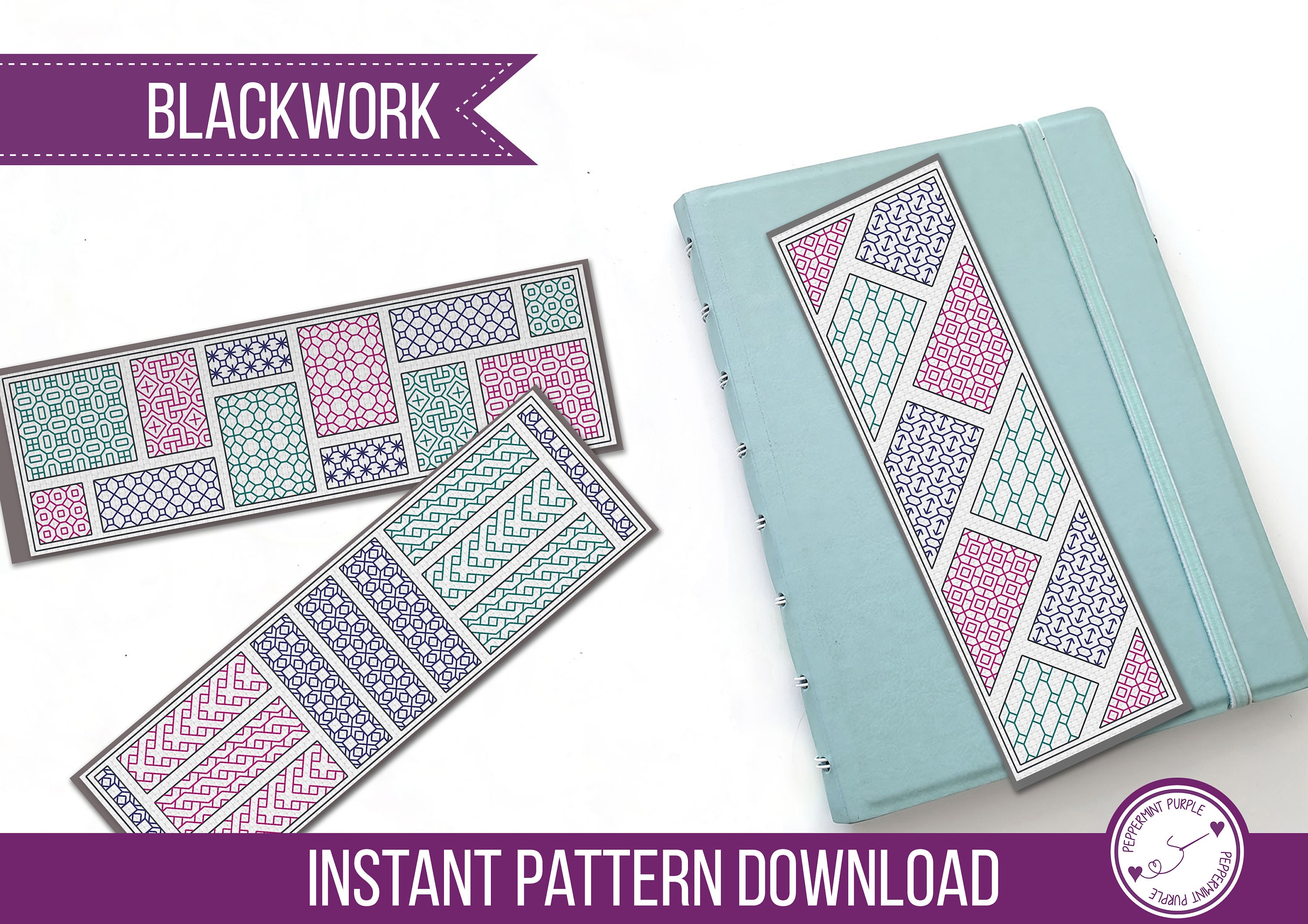 Geometric Bookmarks Blackwork Bookmark Pattern Coloured - Etsy UK