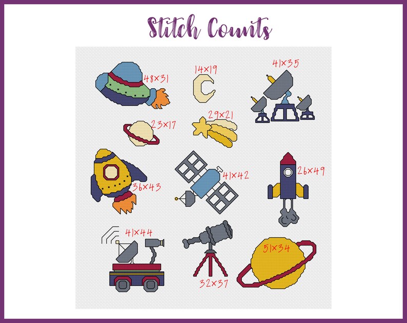 11 Space Motifs 11 Individual Motifs Cross Stitch Chart by - Etsy