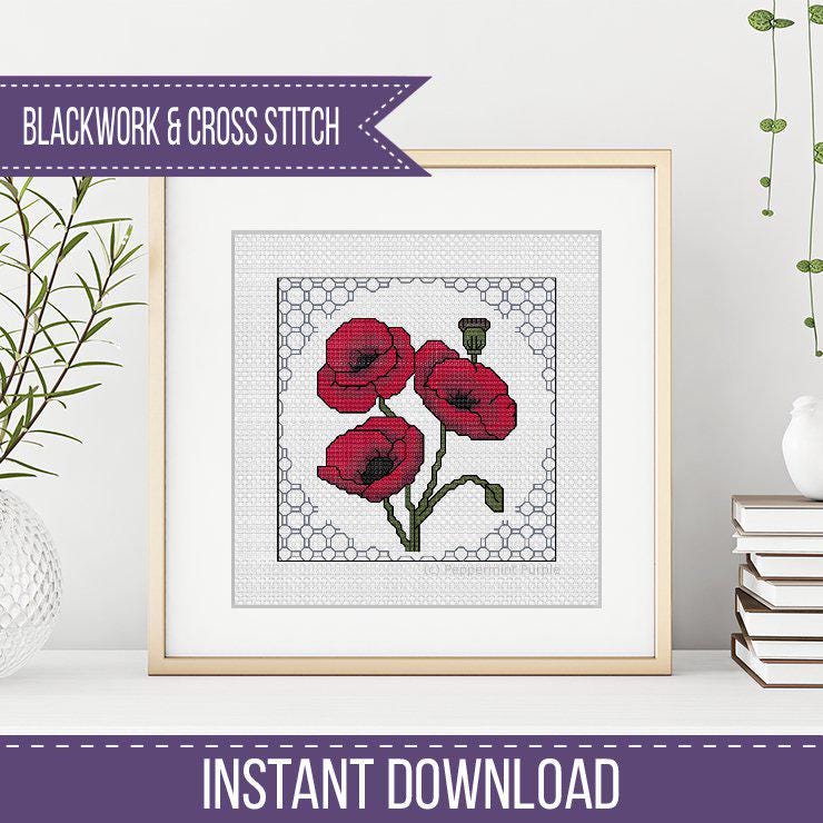 Blackwork & Cross Stitch Pattern - Poppy by Peppermint Purple - Etsy