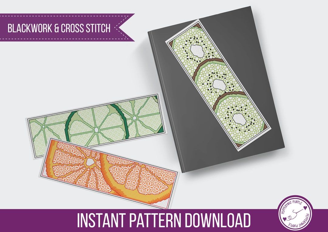 Blackwork Fruit Bookmarks Blackwork Bookmark Pattern - Etsy