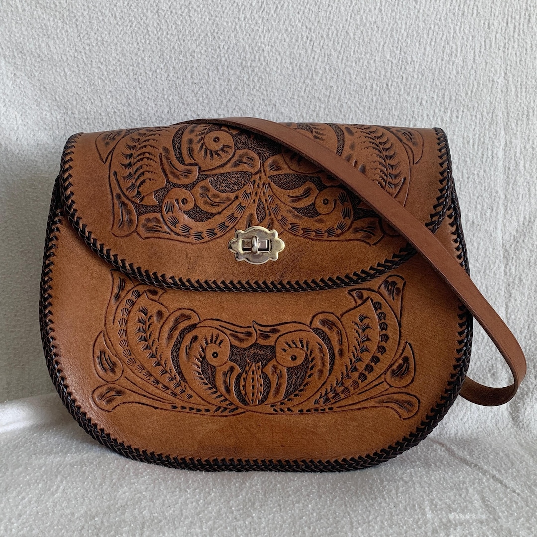 Vintage 50's Tooled Leather Bag - Vintage Carved Leather Purse ...