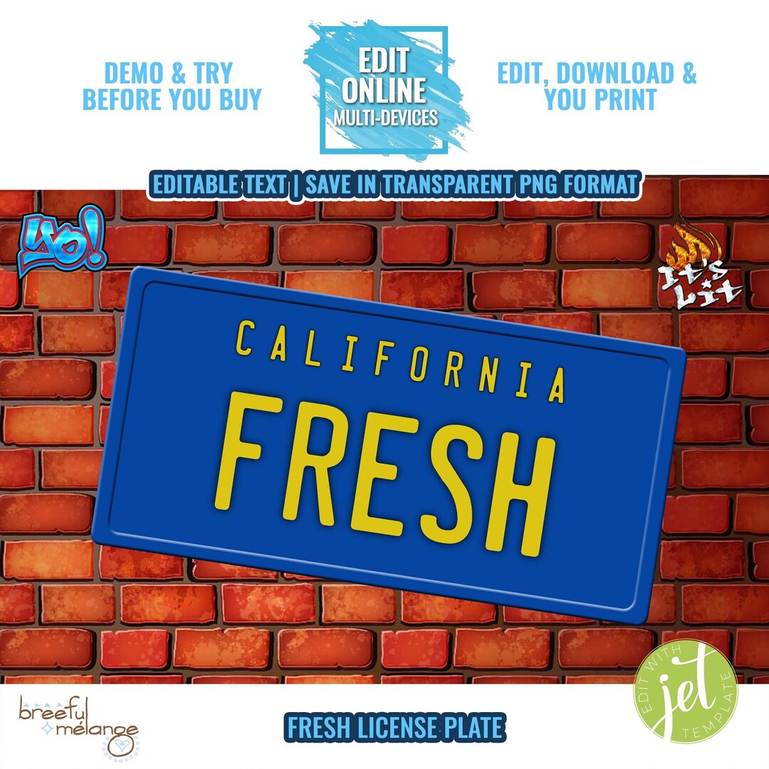 Fresh License Plate, EDITABLE Design, Edit Yourself, Fresh Prince Fresh ...