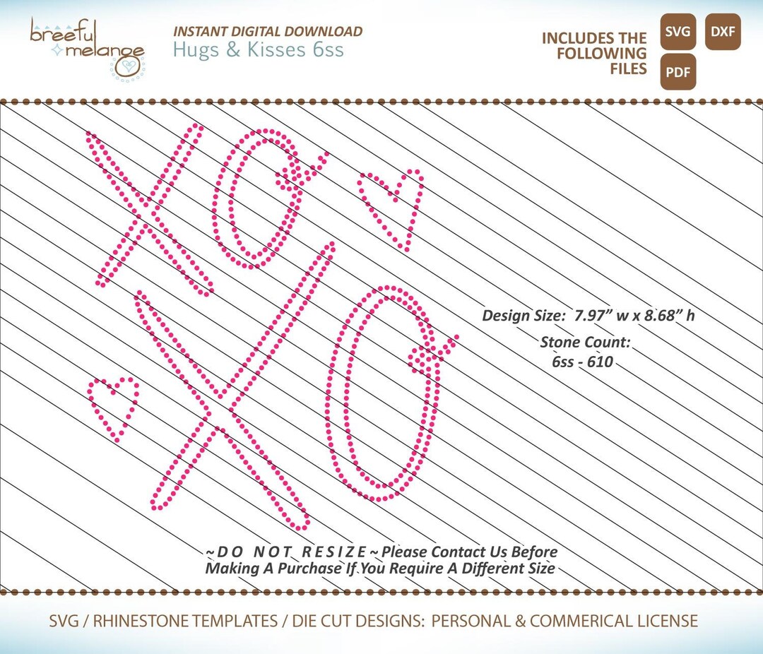 XO XO Hugs and Kisses Rhinestone Template Design, Instant Download Svg ...