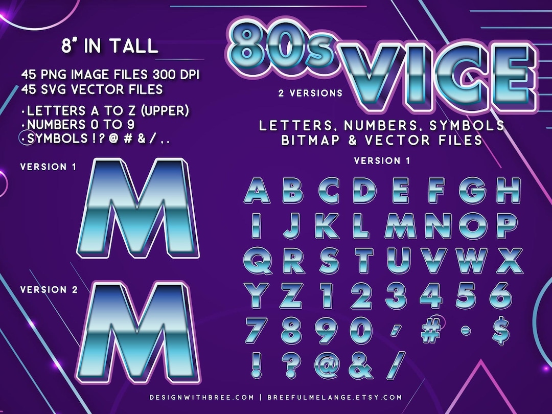 80s Vice Alphabet, 8" in Tall, Two Versions, Letters Numbers Symbols ...