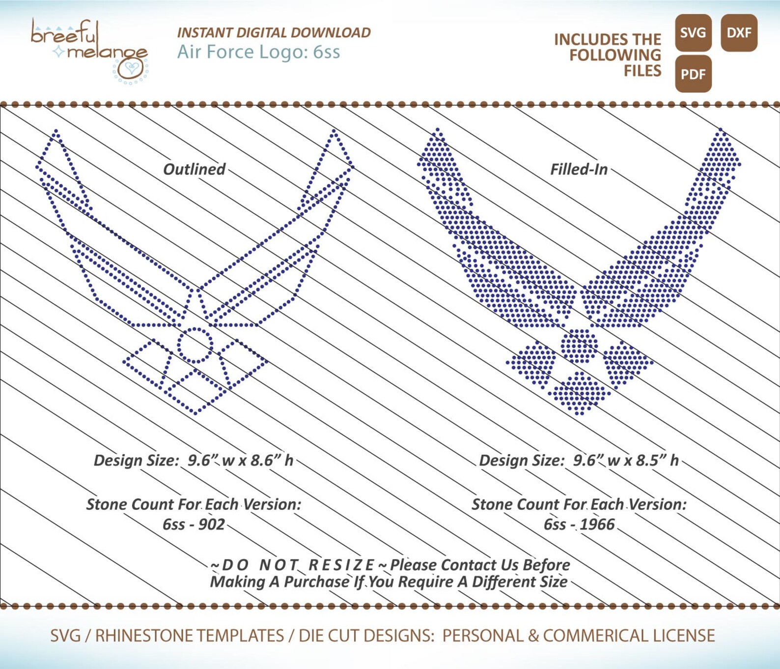 US Air Force Logo Outlined Filled, 6ss Rhinestone Template, Instant ...