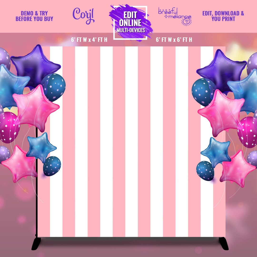Stripes Backdrop Banner, Two Colors EDITABLE Printable Design, 6x4' Ft ...