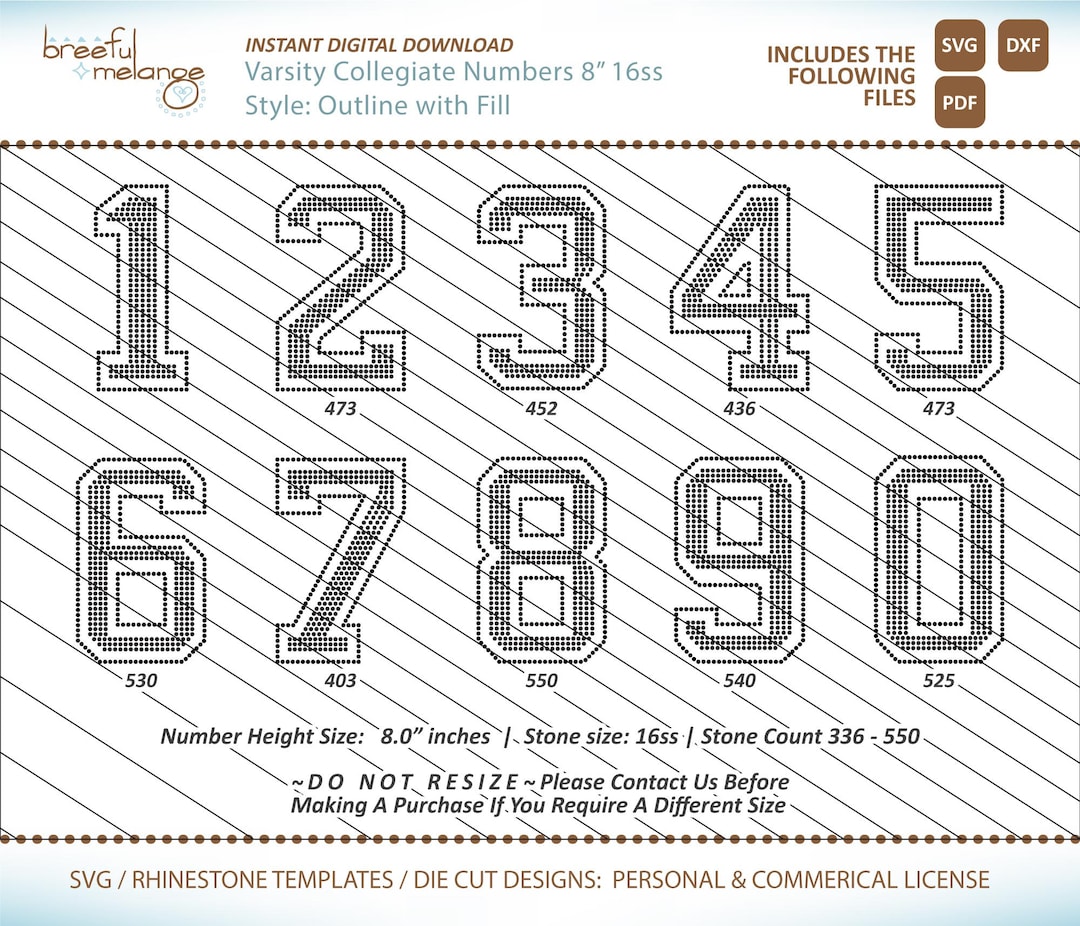 Varsity Team Jersey Numbers 8" Rhinestone Template, Instant Download ...