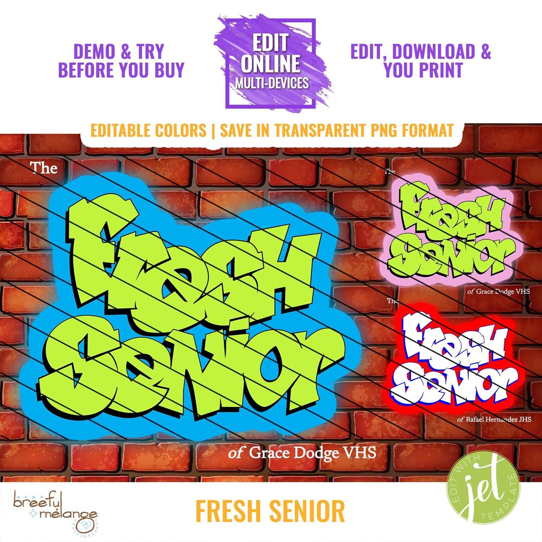 Fresh Senior PNG Graphic File, EDITABLE Colors and Location Text, Edit ...