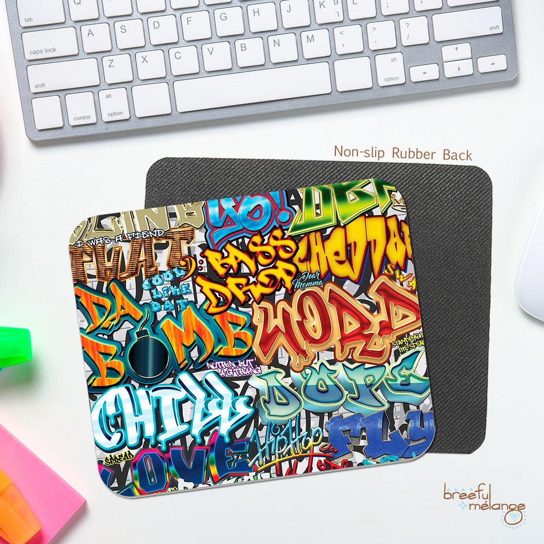 Graffiti Poppin' Mouse Pad, Graffiti Tag, Home Office Decor, Computer ...