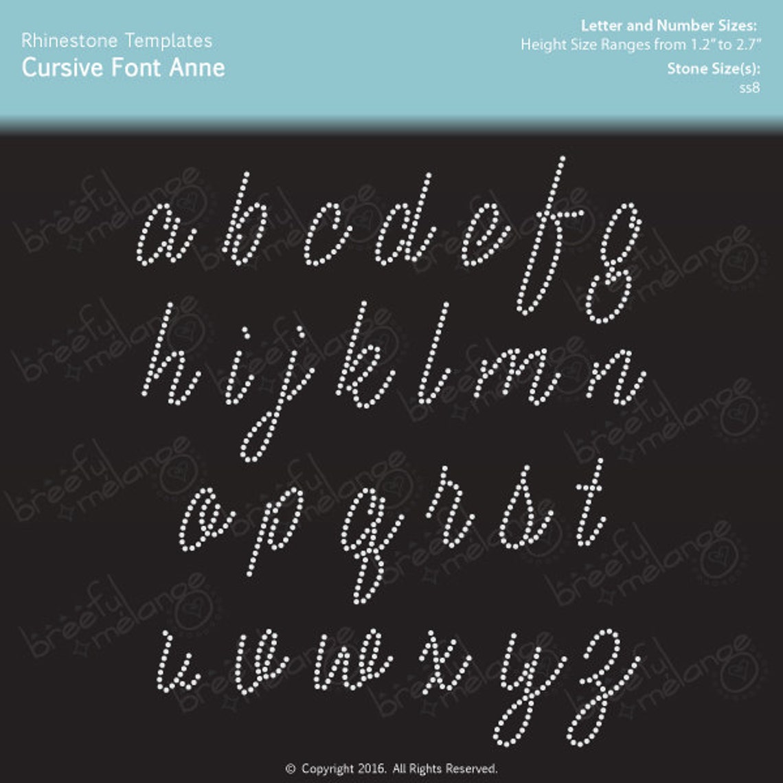 Cursive Script Ann Rhinestone Alphabet and Numbers Template | Etsy