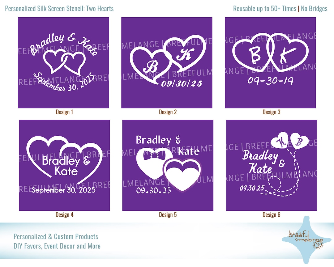 Two Hearts = One Love Silk Screen Stencil, Reusable Personalized ...