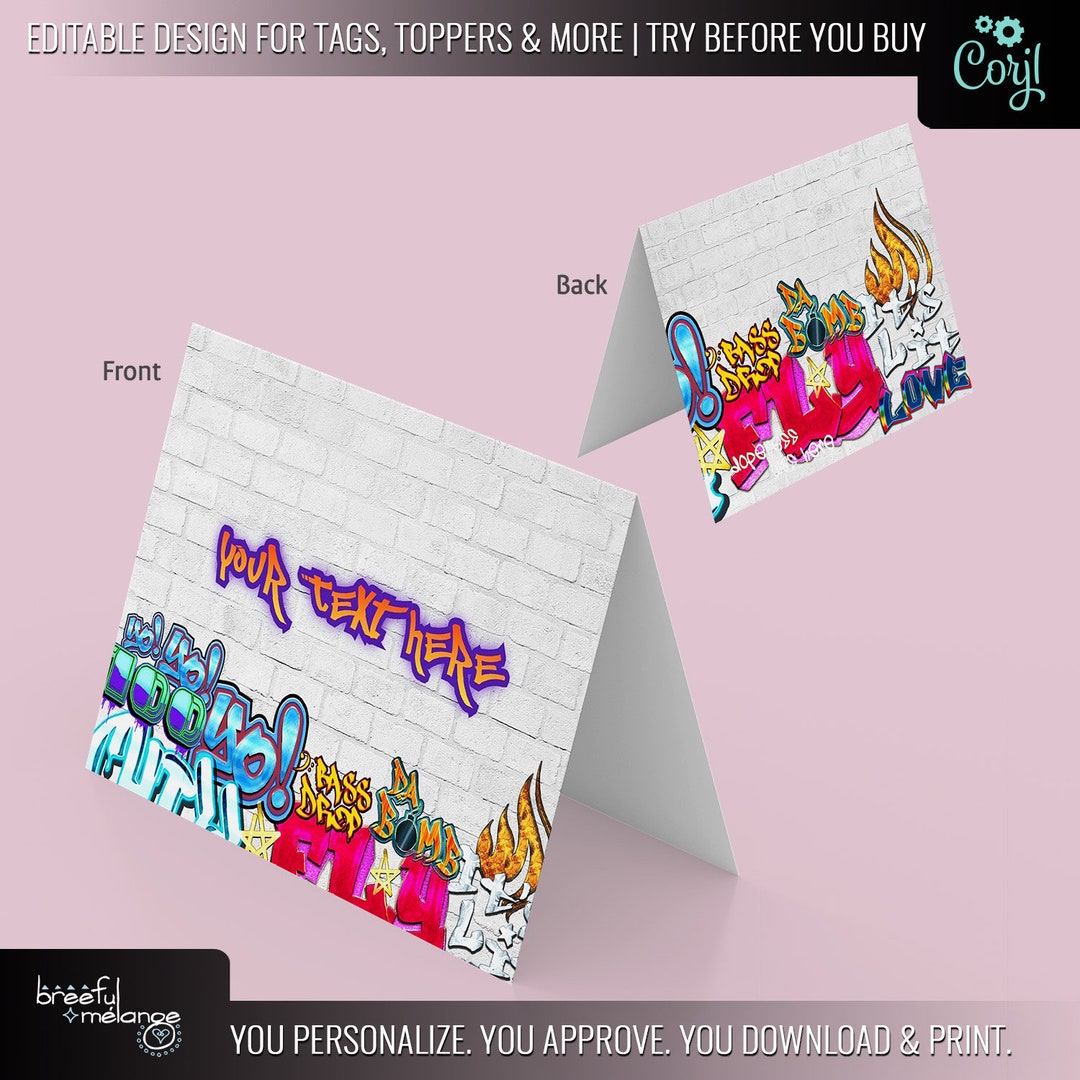 Graffiti Poppin Tent Card V5, Place Card, Buffet Label, Table Card ...