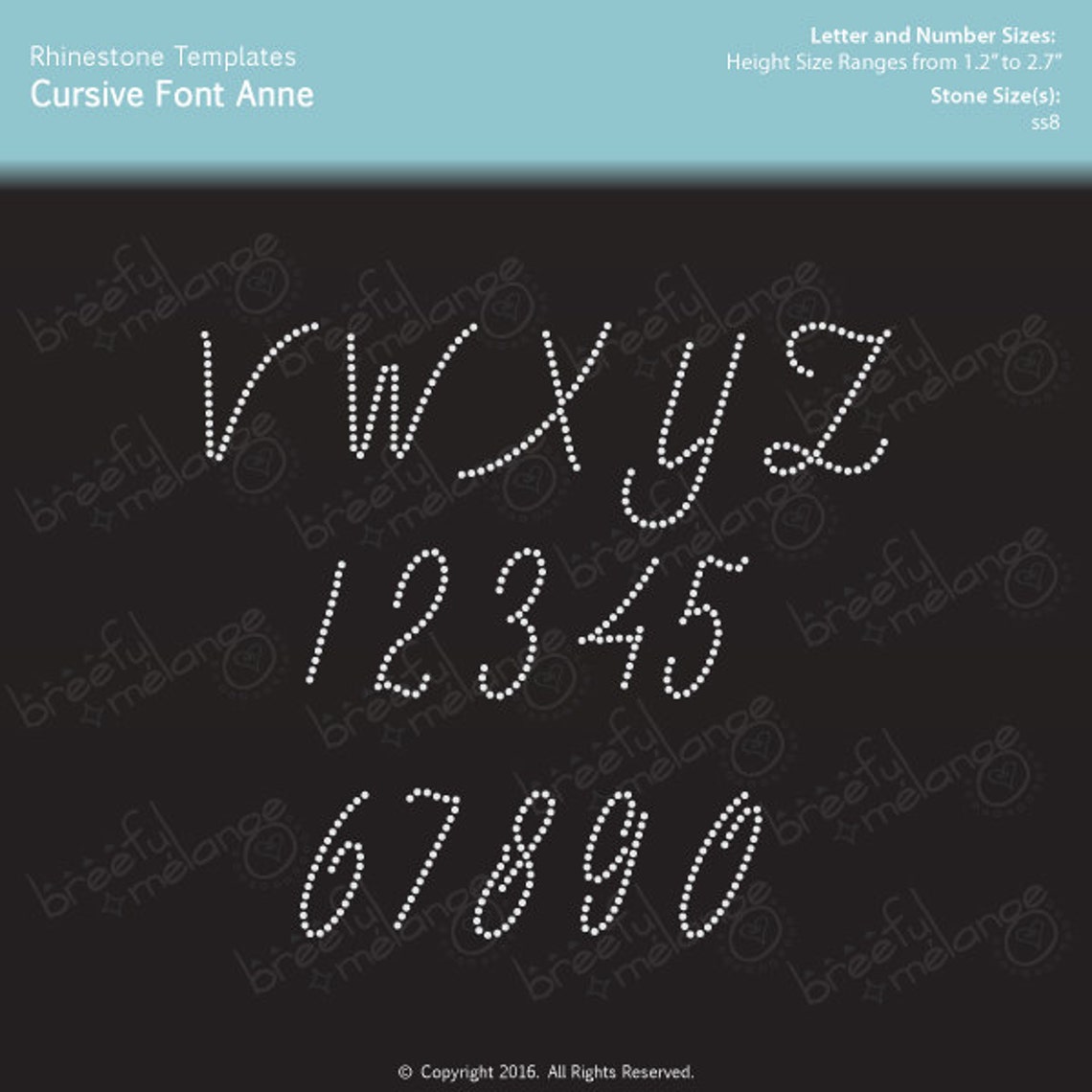 Cursive Script Ann Rhinestone Alphabet and Numbers Template | Etsy