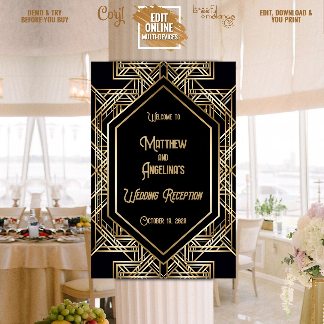 Art Deco Regal Welcome Sign V1, EDITABLE Design, Edit Yourself, Wedding ...