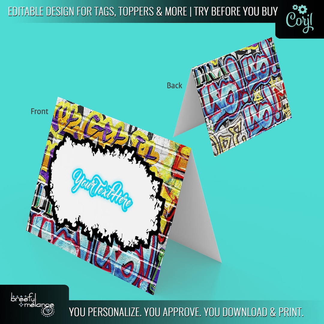 Graffiti Poppin Tent Card V2, Place Card, Buffet Label, Table Card ...