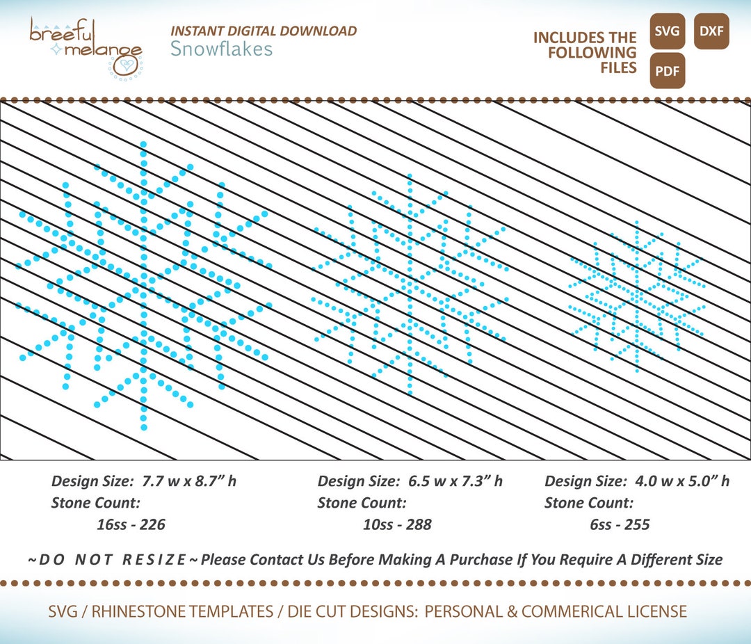 Snowflakes Rhinestone Template, 3 Sizes 6ss, 10ss 16ss, Instant ...